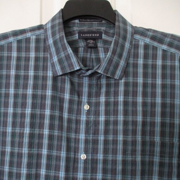 Lands' End | Shirts | Lands End Mens Ls Blue Cotton Plaid Casual Shirt ...